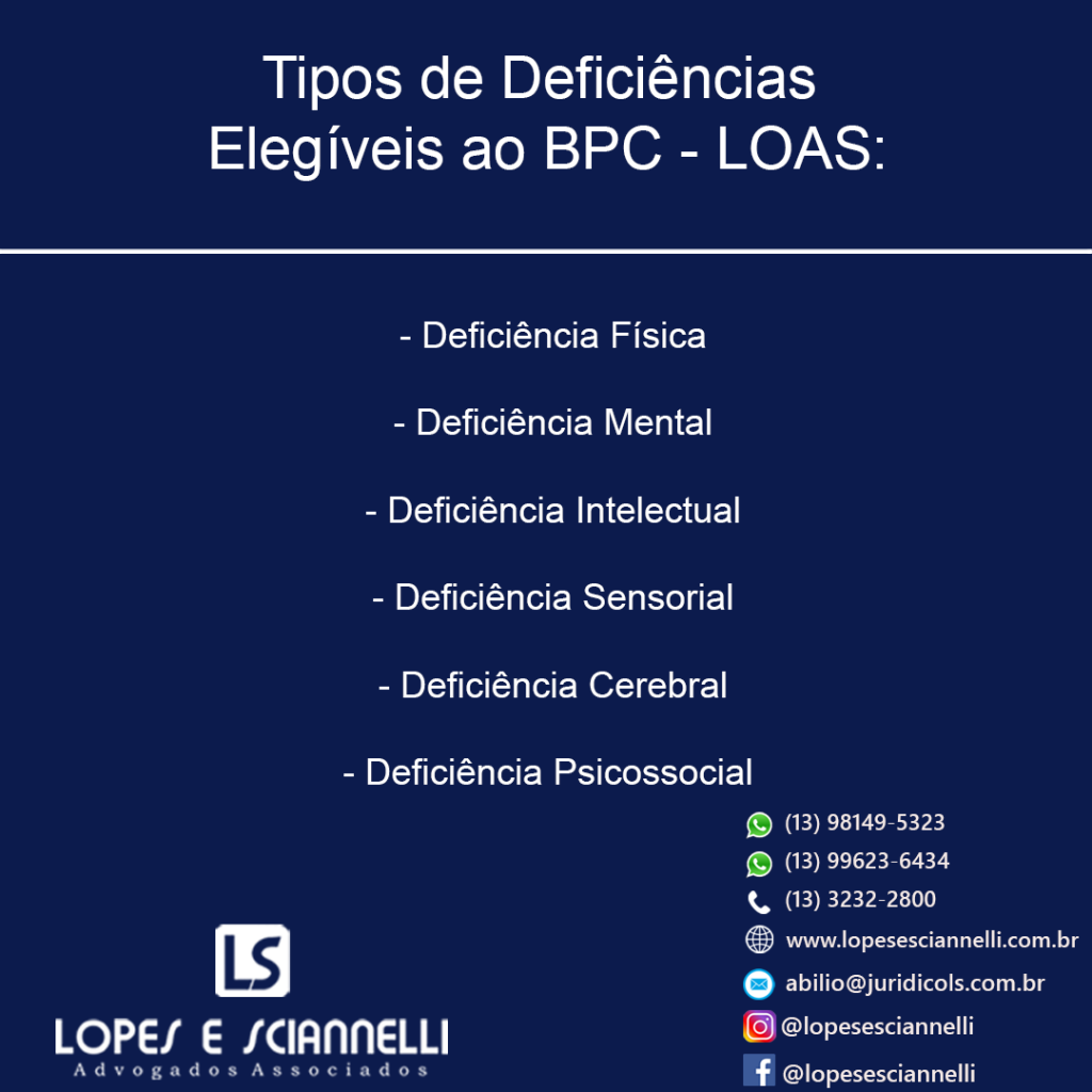 Tipos de Deficiências Elegíveis ao BPC – LOAS - Lopes & Sciannelli